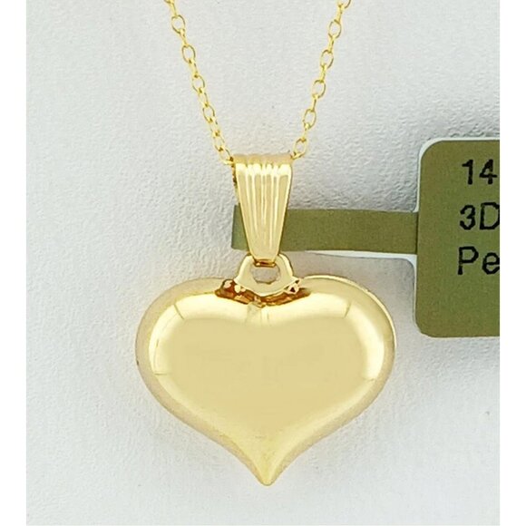 Jewelry | Solid Puffed 3d Design Heart Pendant 14k Yellow Gold | Poshmark